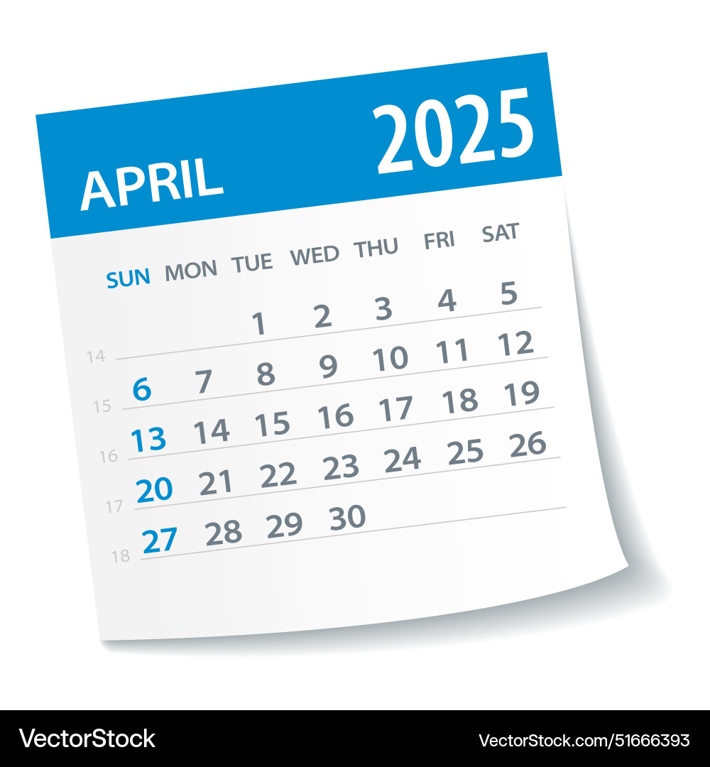 April 2025 calendar leaf Royalty Free Vector Image