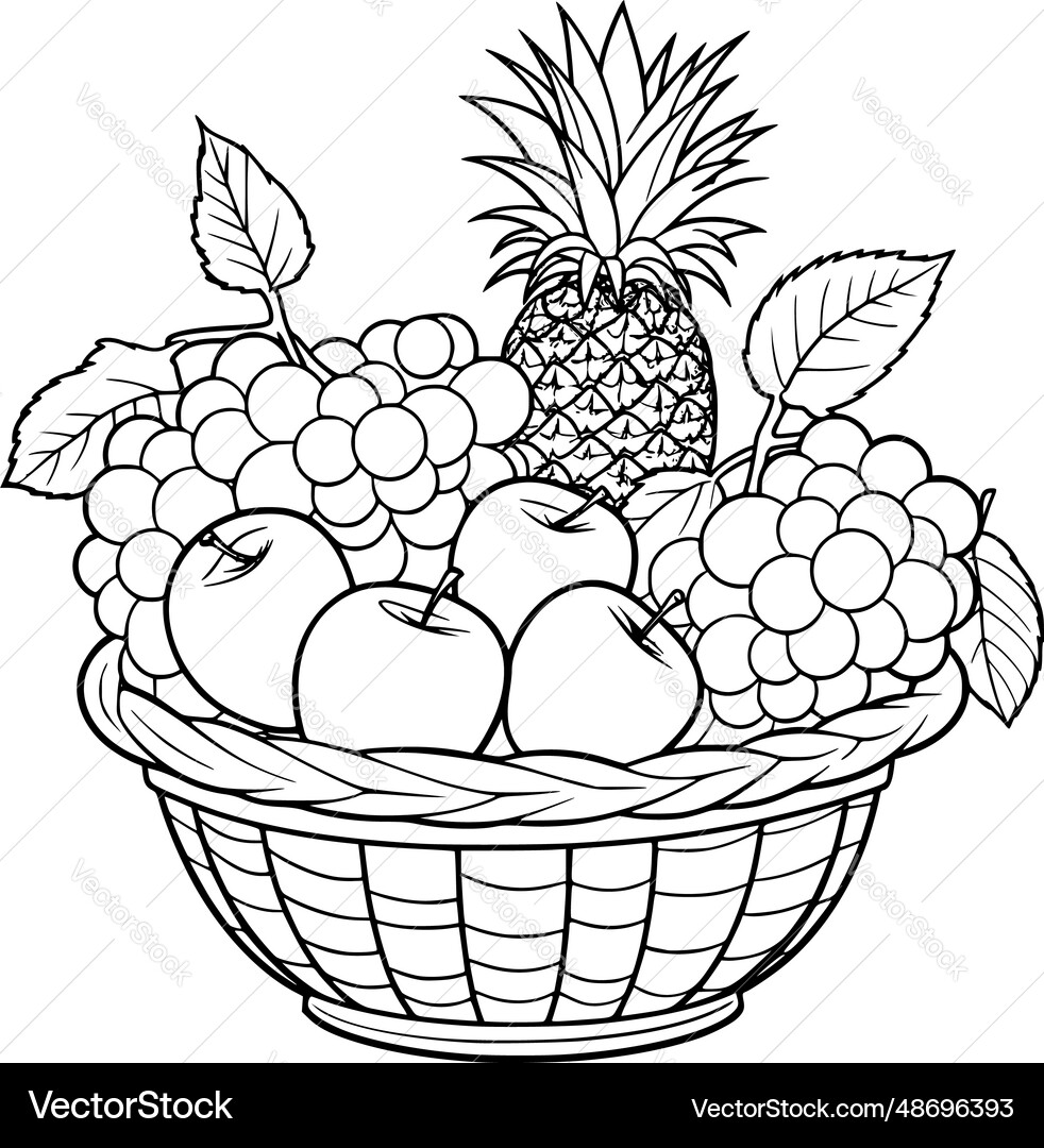 Black and White Fruit Basket Outline Royalty Free Vector