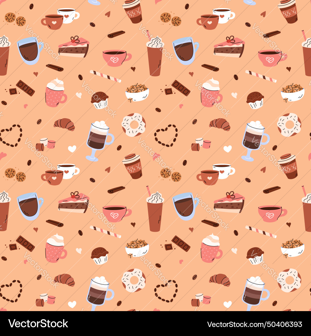 Coffee cute seamless pattern Royalty Free Vector Image