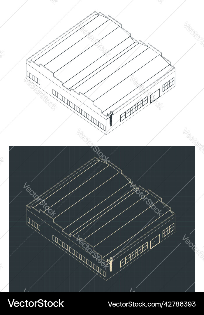 Factory building isometric blueprints Royalty Free Vector
