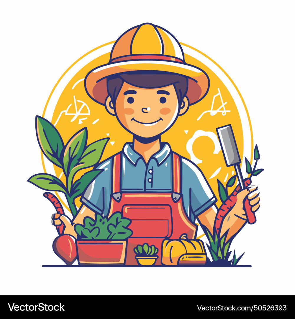 Farmer with gardening tools in a flat style Vector Image