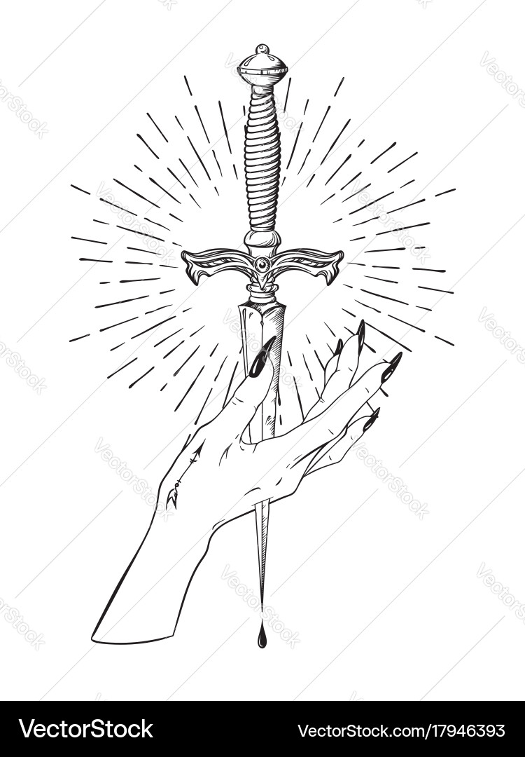 Female hand pierced with ritual dagger Royalty Free Vector