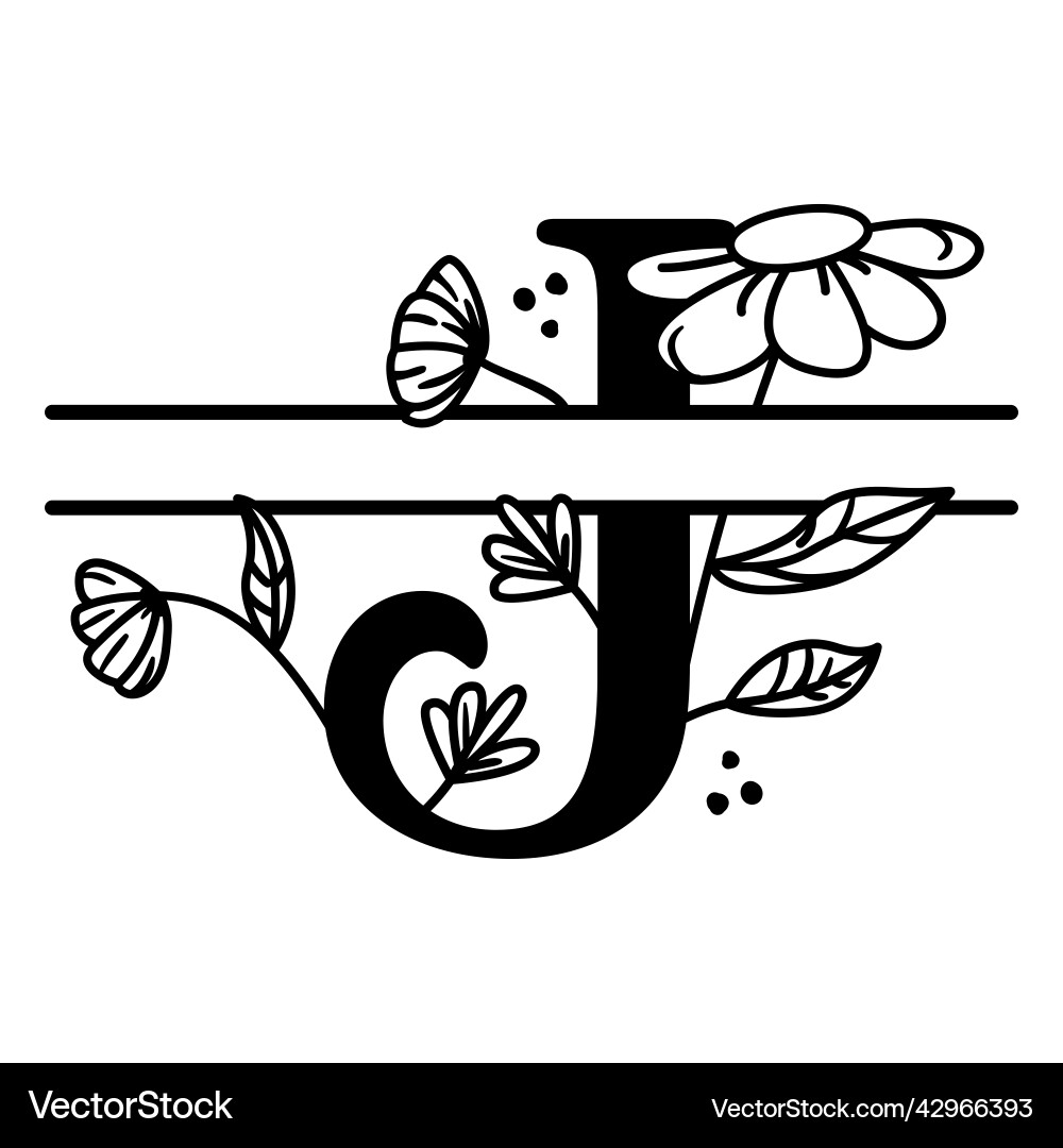 Floral split j monogram Royalty Free Vector Image