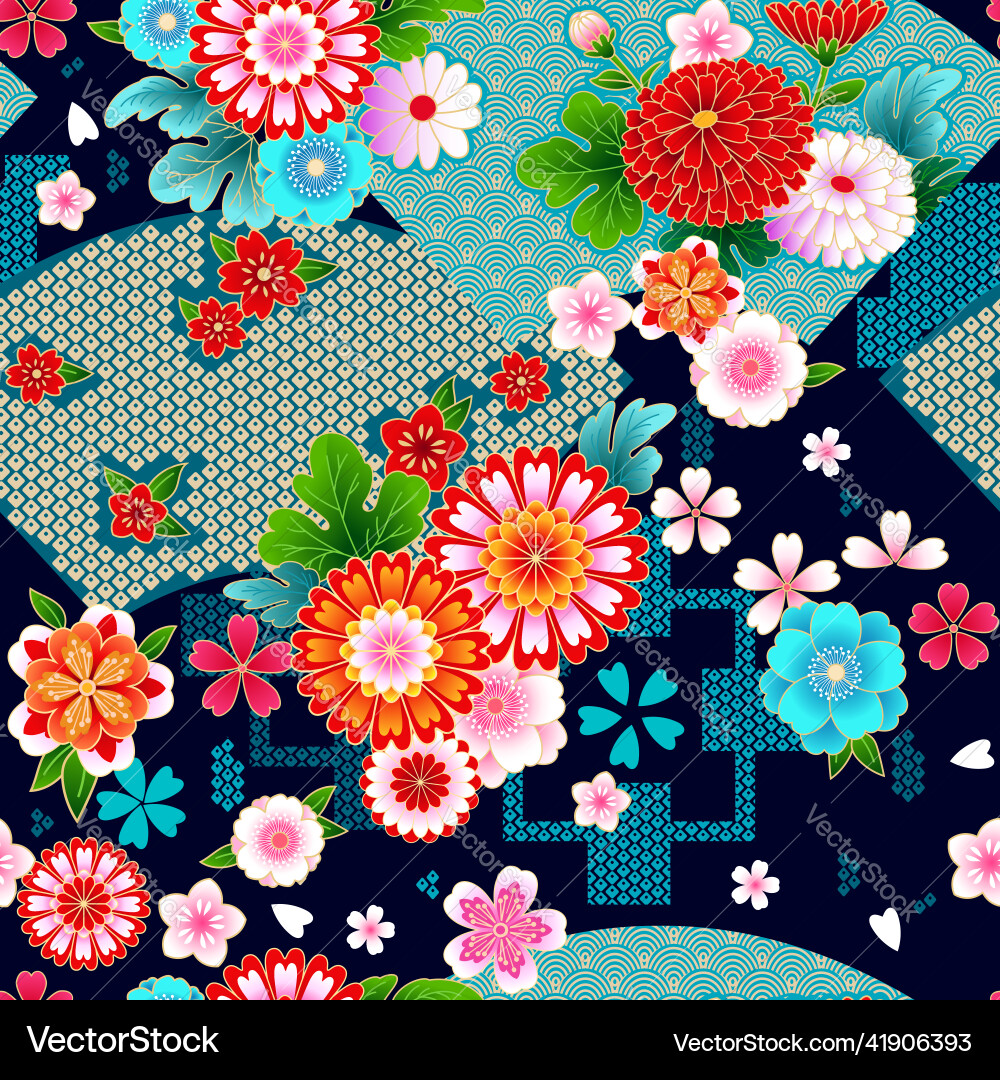 Japanese spring floral background in traditional Vector Image