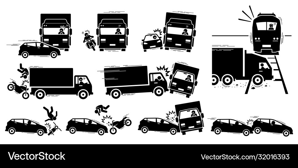 Road accident and vehicle crash collision icons Vector Image