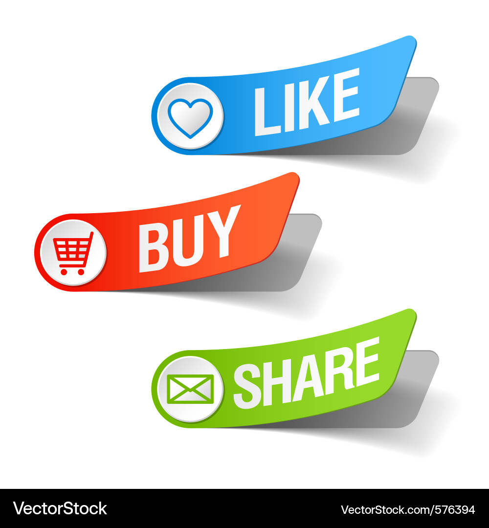 Buy, Like, Share Labels Royalty Free Vector Image