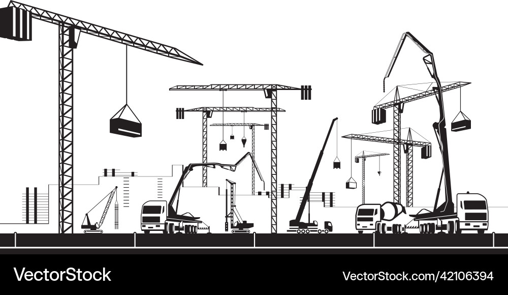 Construction site with heavy machinery Royalty Free Vector