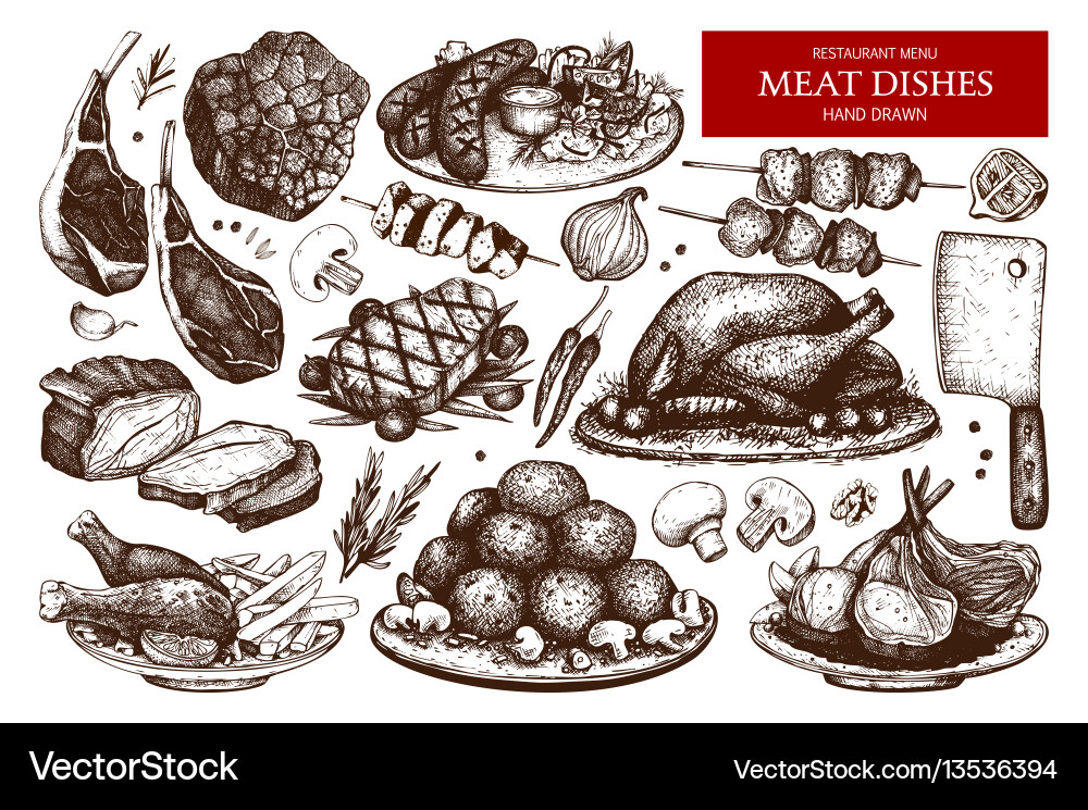 Hand Drawn Meat Collection Royalty Free Vector Image
