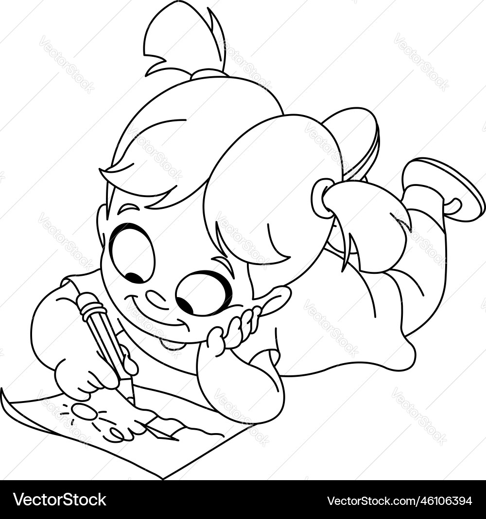 Outlined little girl drawing Royalty Free Vector Image