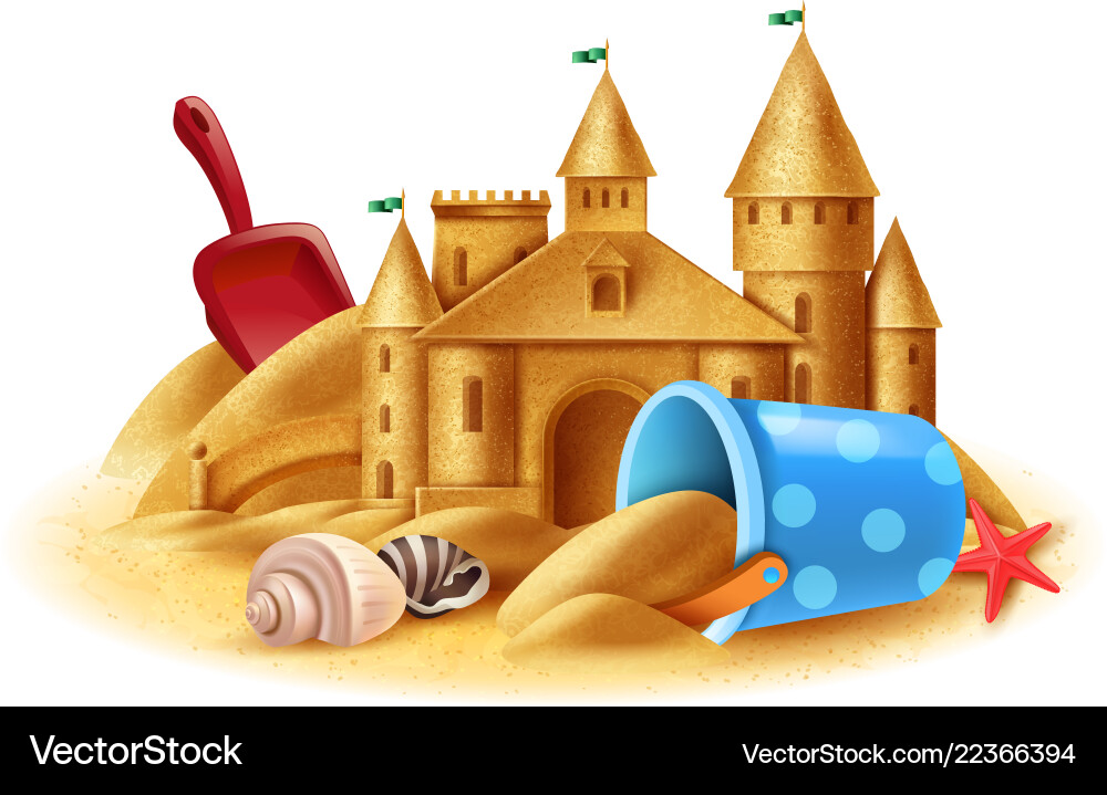 Sand castle realistic background Royalty Free Vector Image