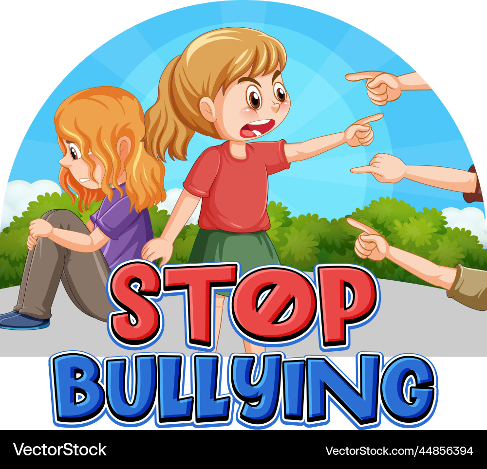 Stop bullying text with cartoon character Vector Image