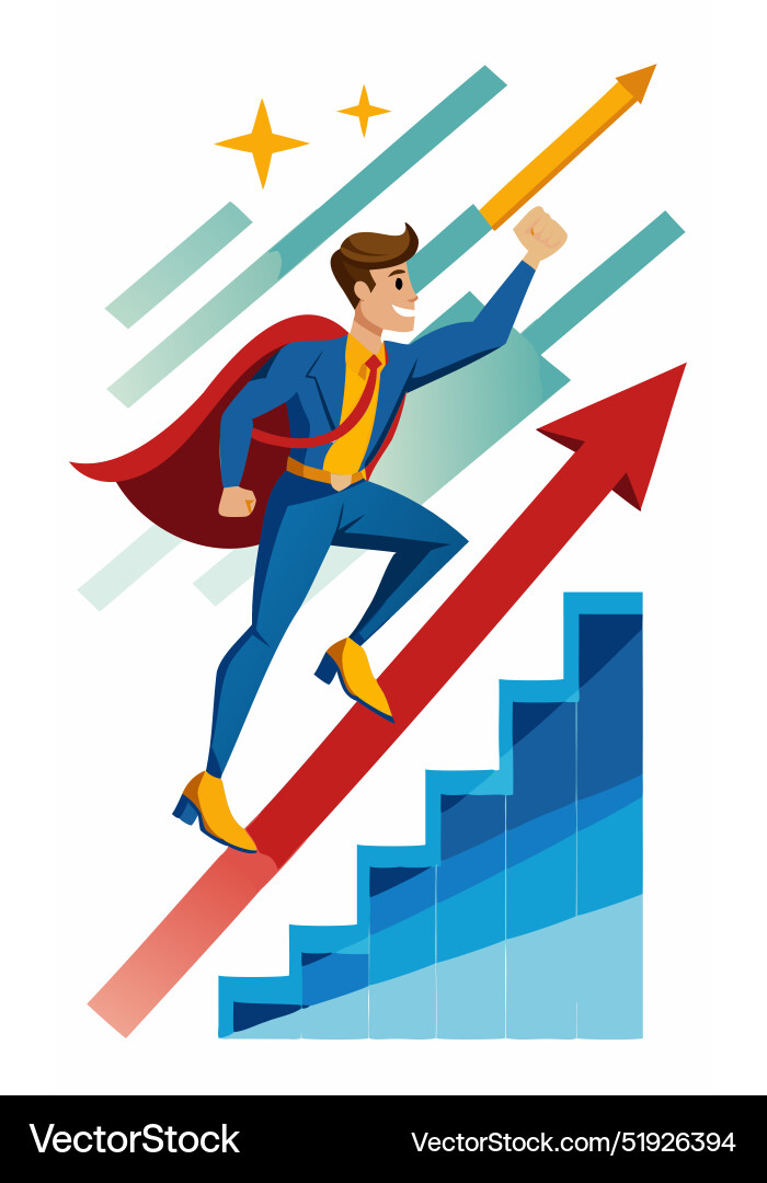 Superhero businessman with rising graph Royalty Free Vector