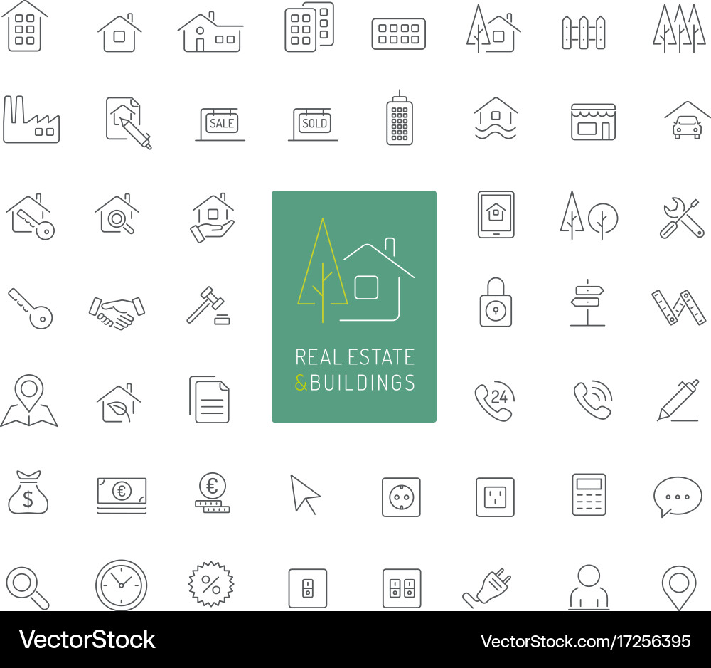 50 real estate and buildings thin line icons Vector Image