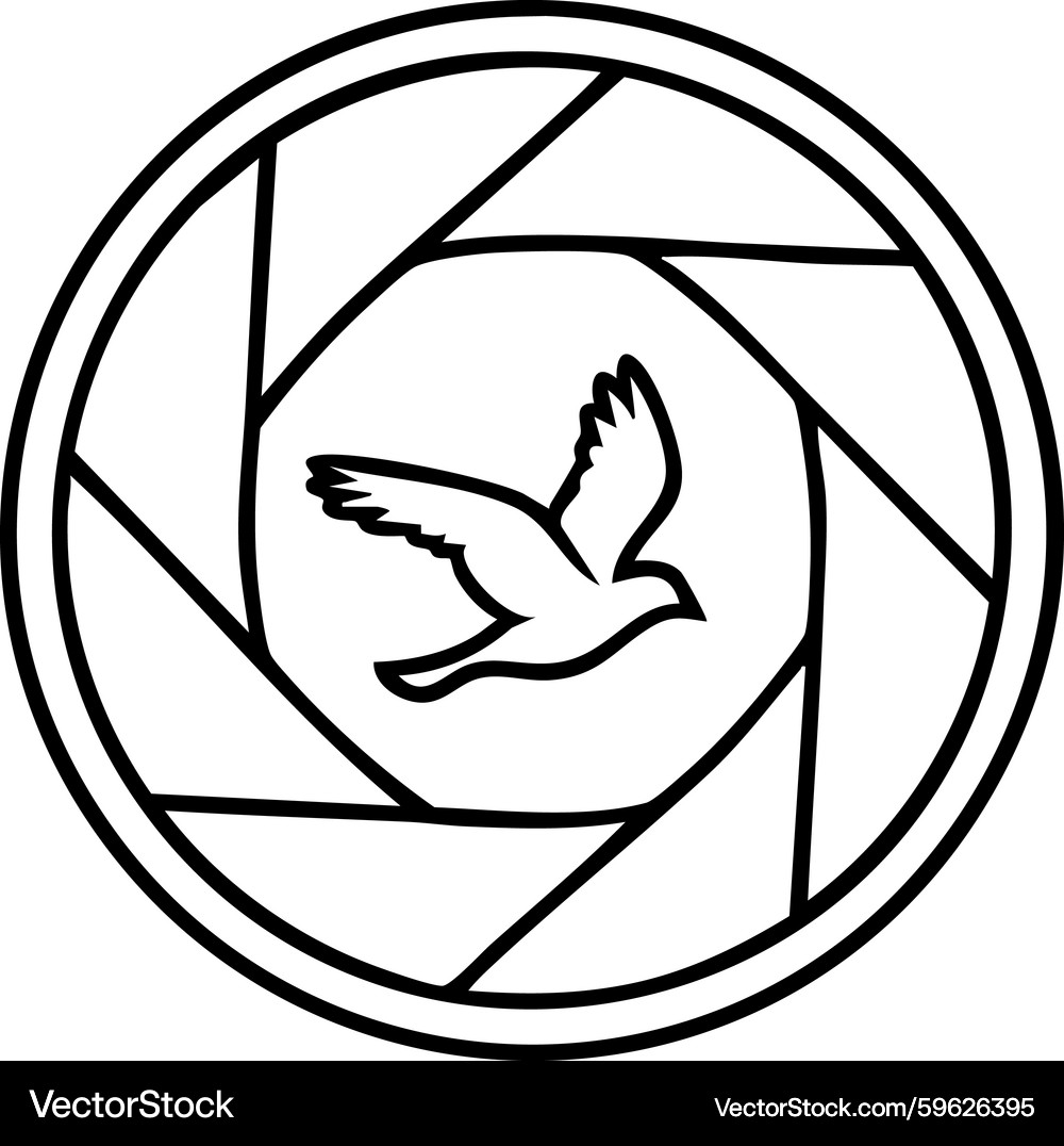 Camera aperture ring with flying dove center Vector Image