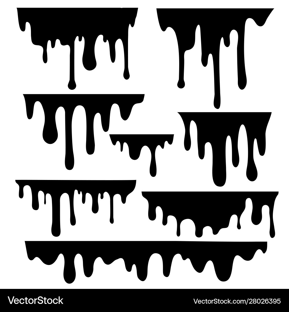 Cartoon black drips paint drops set Royalty Free Vector