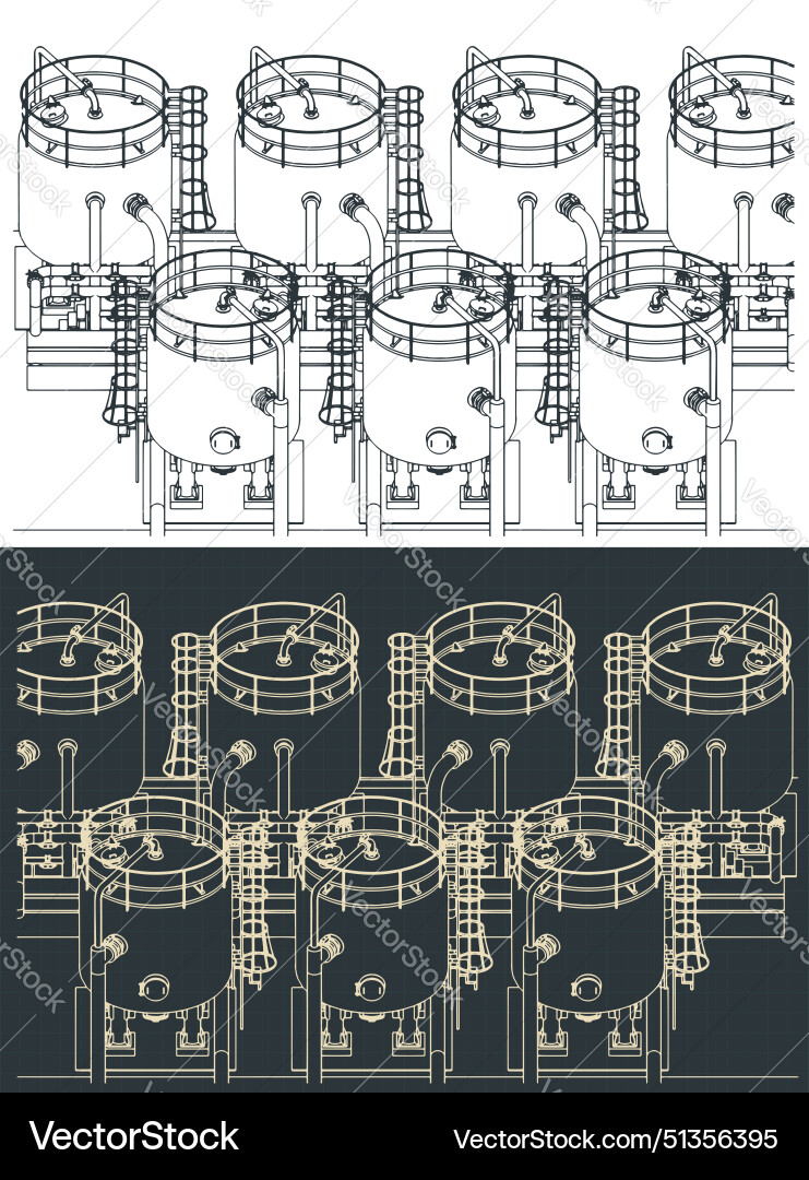 Chemical production tanks drawings Royalty Free Vector Image