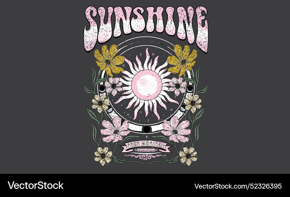 Flower with sun moon graphic print artwork Vector Image