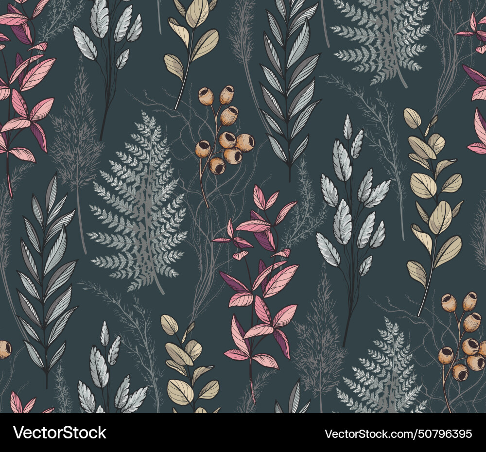 Seamless pattern with dried flowers leaves Vector Image
