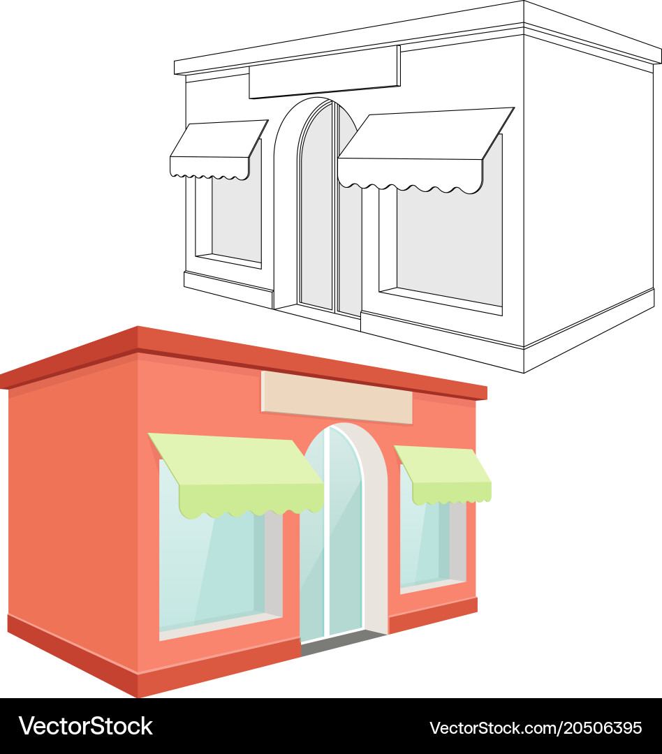 Store front red 3d building and outline drawing Vector Image