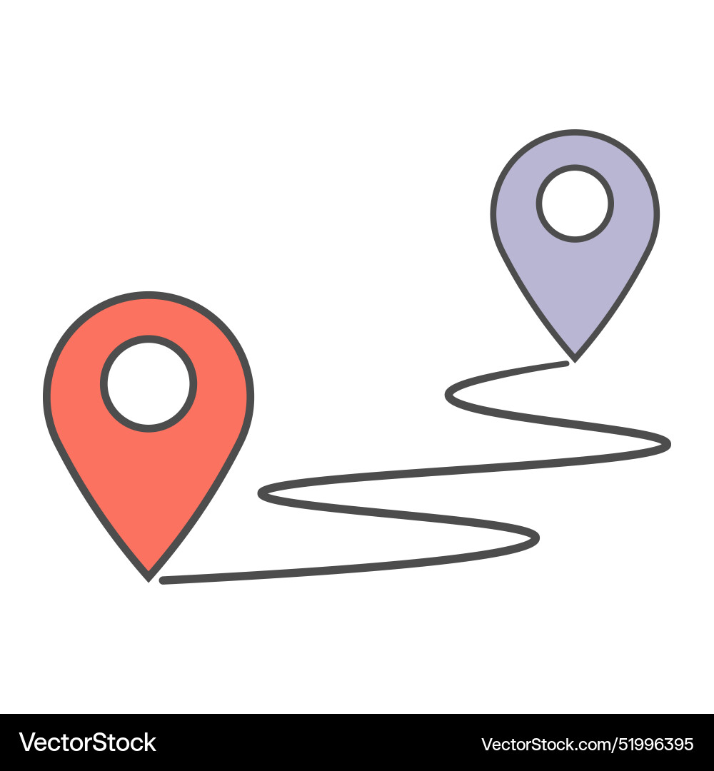 Two location pins and navigation path Royalty Free Vector