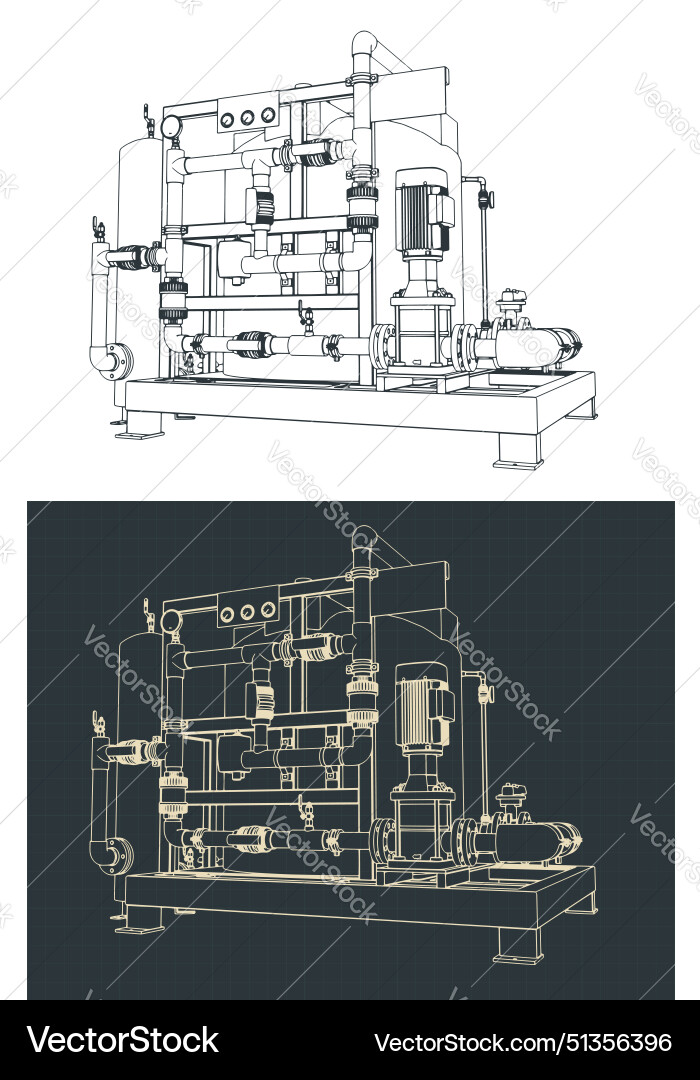 Chemical treatment station blueprints Royalty Free Vector