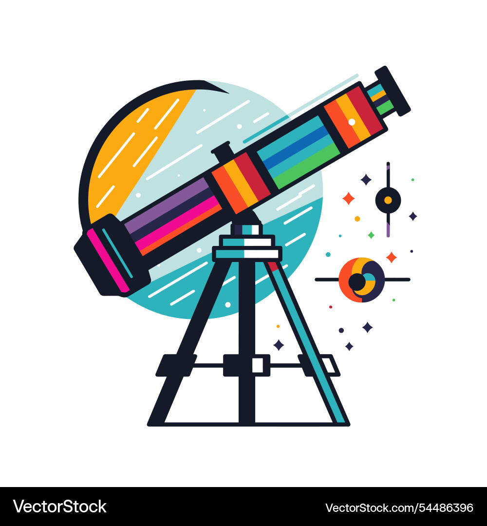 Colorful telescope with celestial design Vector Image