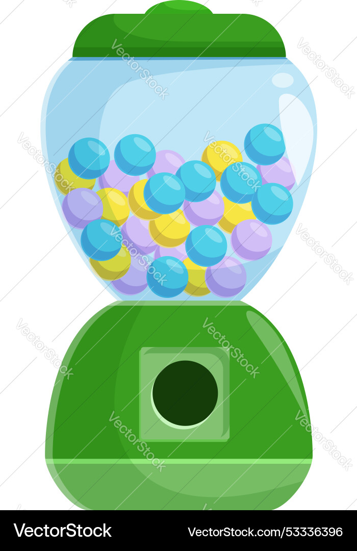 Green gumball machine dispensing colorful candy Vector Image