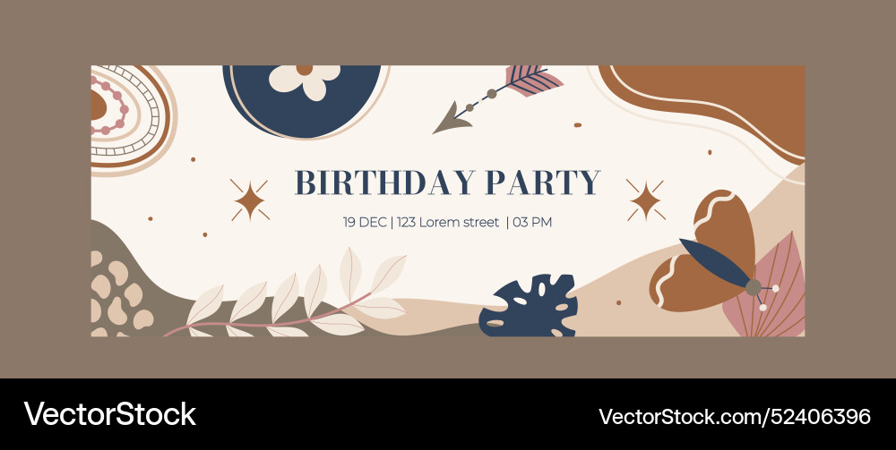 Hand drawn boho birthday facebook cover Royalty Free Vector