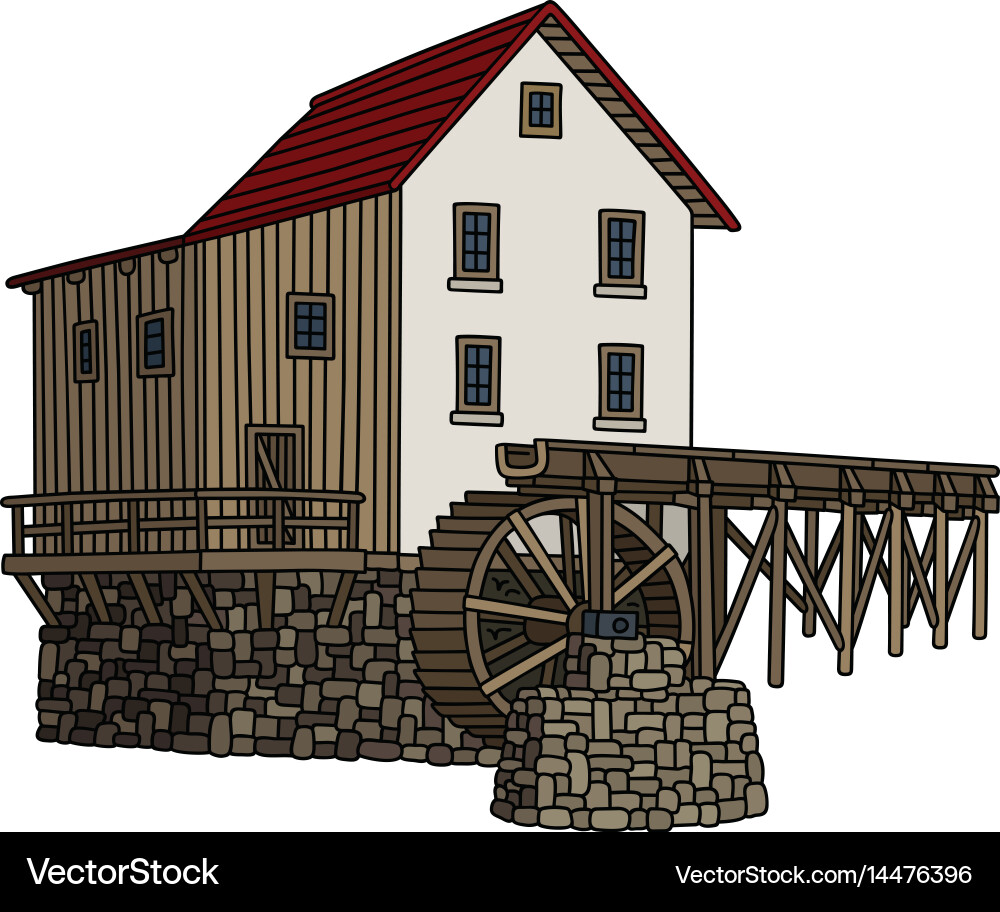 Old stone watermill Royalty Free Vector Image - VectorStock