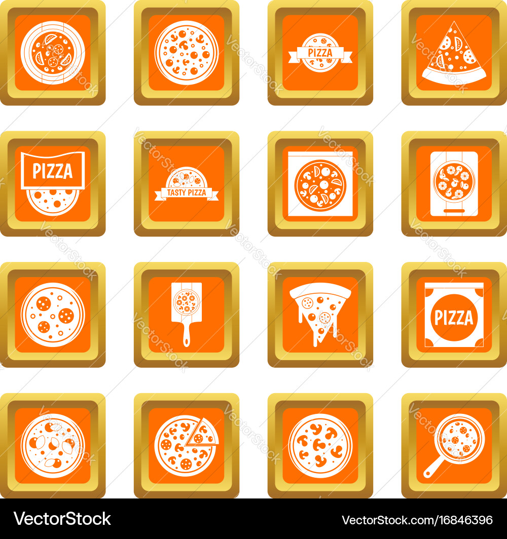 Pizza icons set orange Royalty Free Vector Image