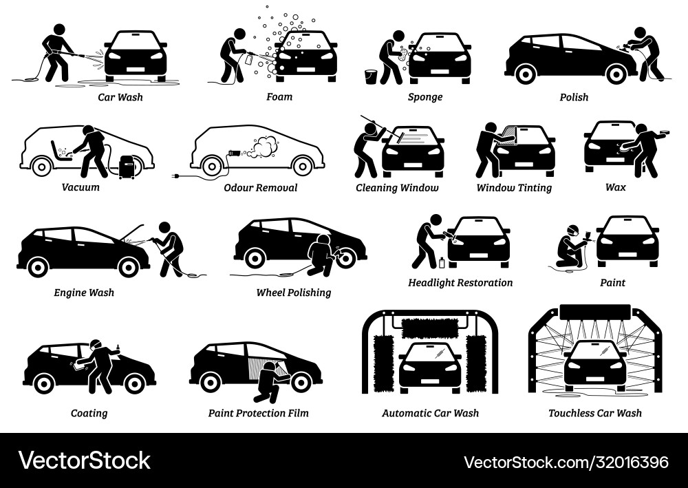 Professional auto car detailer icons set Vector Image