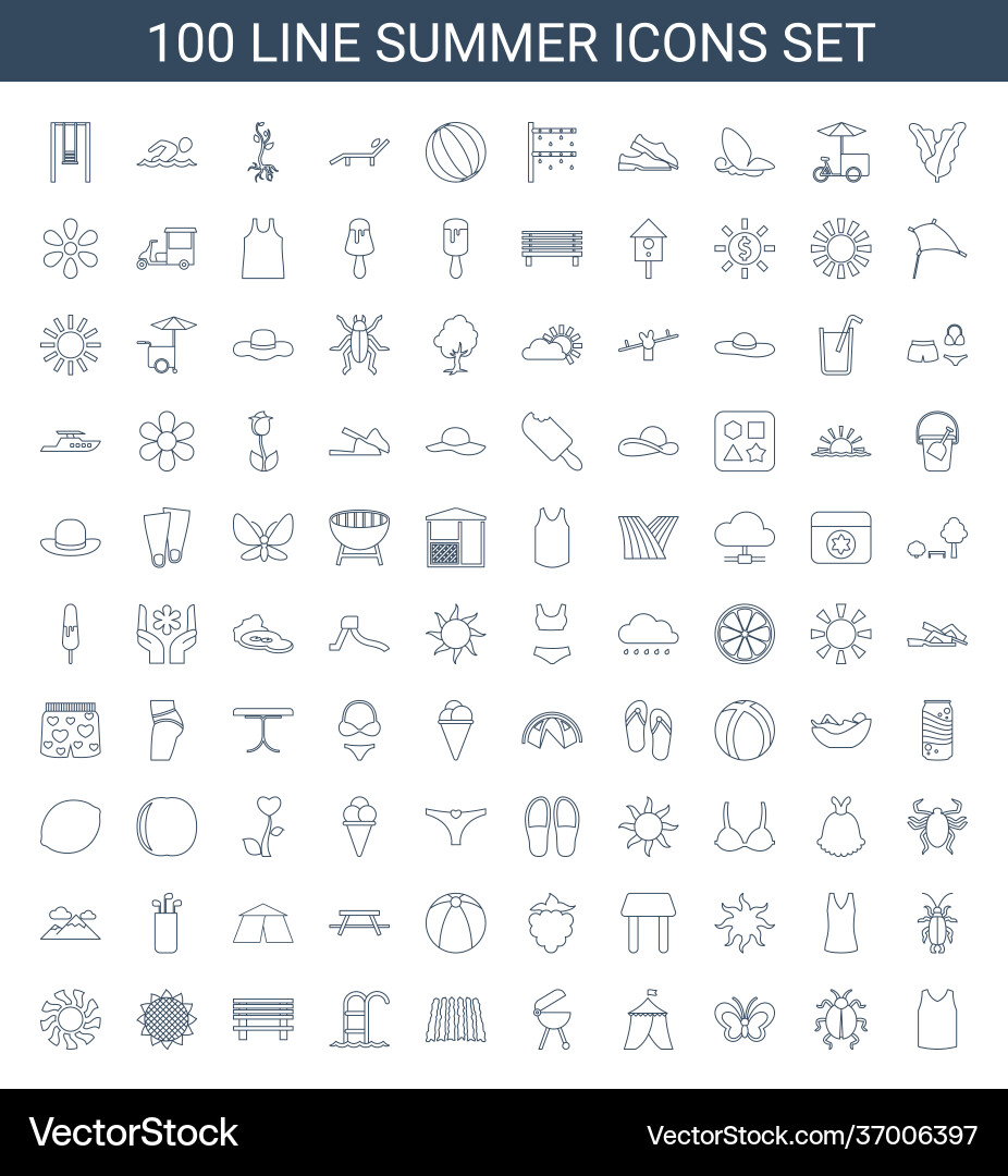 100 summer icons Royalty Free Vector Image - VectorStock