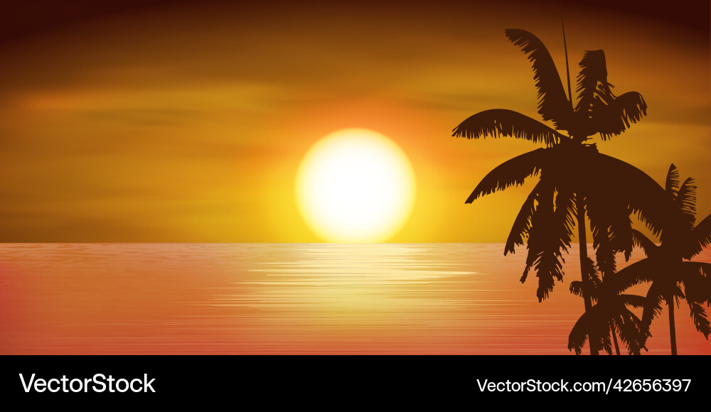 Beautiful sea at sunset with coconut tree Vector Image