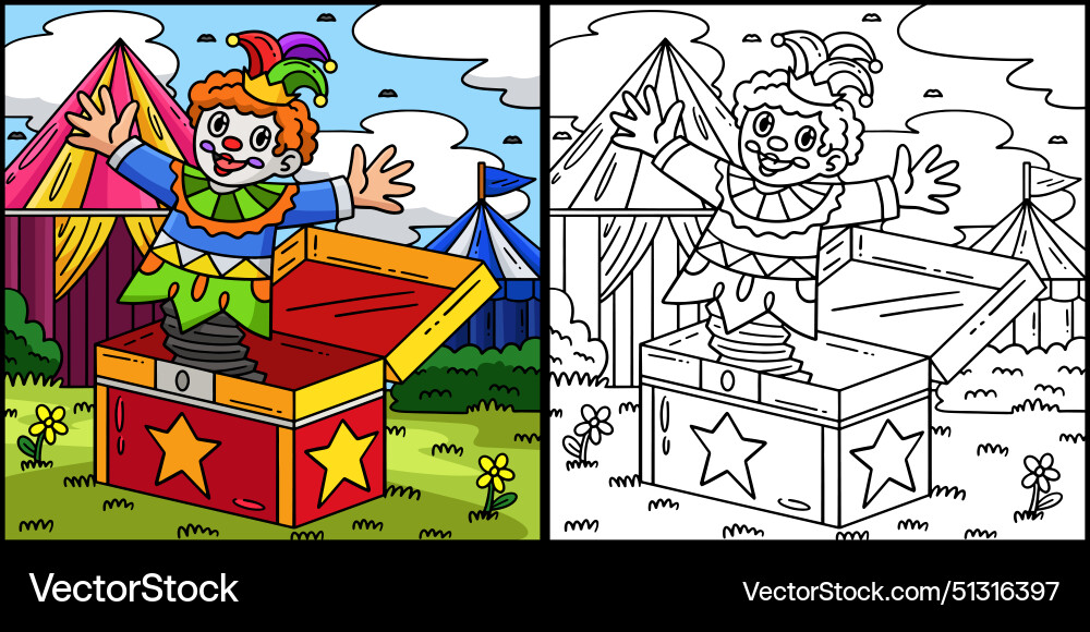 Circus clown in a box colored Royalty Free Vector Image