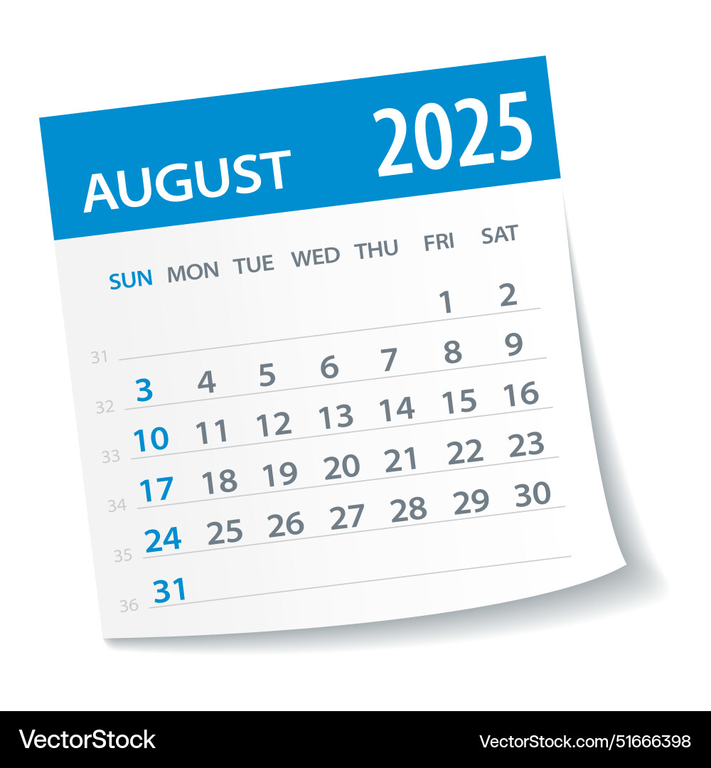 August 2025 calendar leaf Royalty Free Vector Image