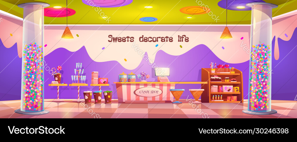 Candy shop empty interior with various pastry Vector Image