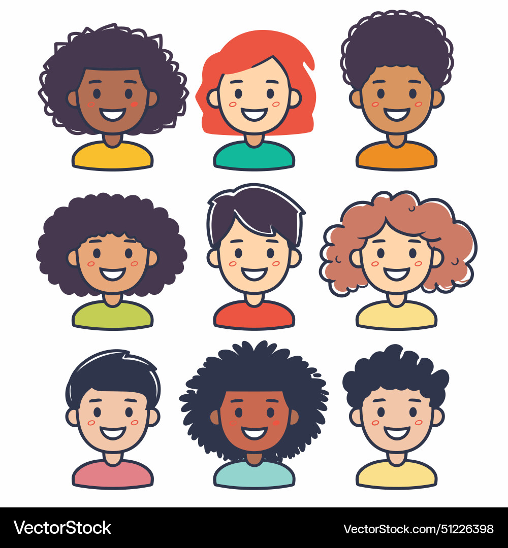 Diverse group cartoon characters smiling Vector Image