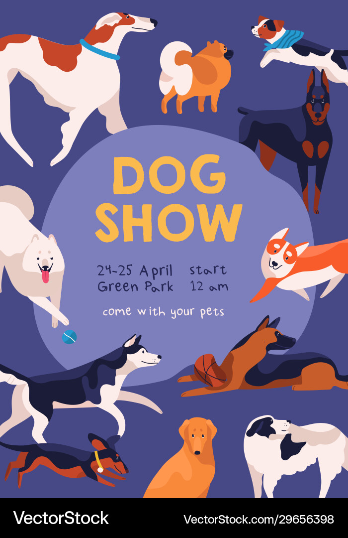 Dog show poster on purple background various Vector Image