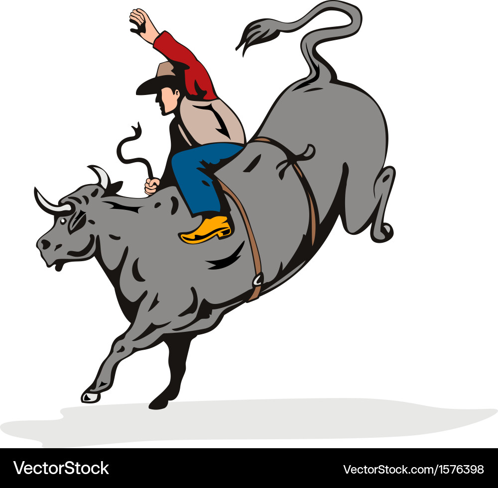 Rodeo cowboy bull riding retro Royalty Free Vector Image