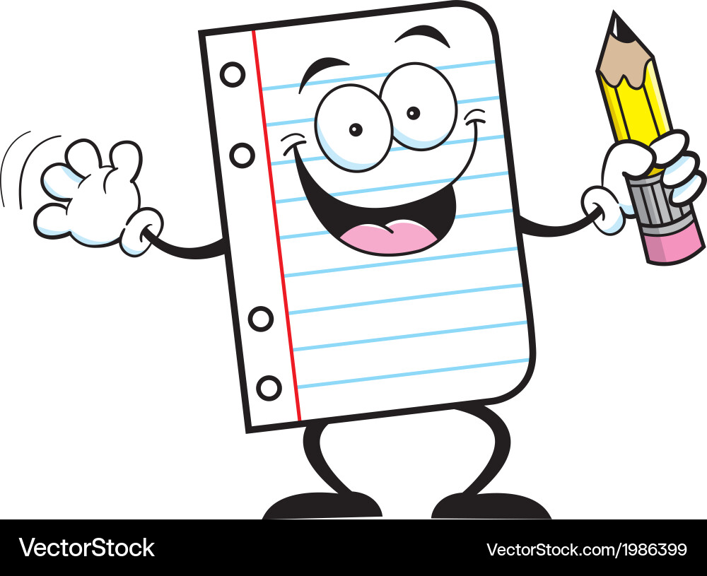 Cartoon notebook paper holding a pencil Royalty Free Vector