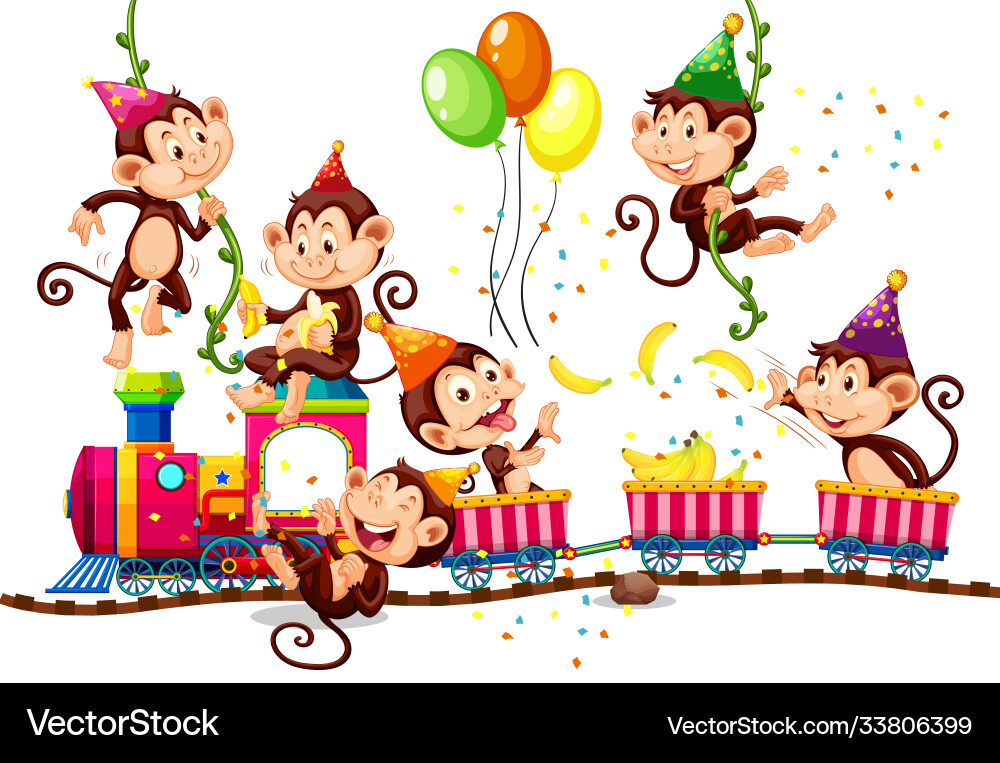 Monkey group in party theme isolated on white Vector Image