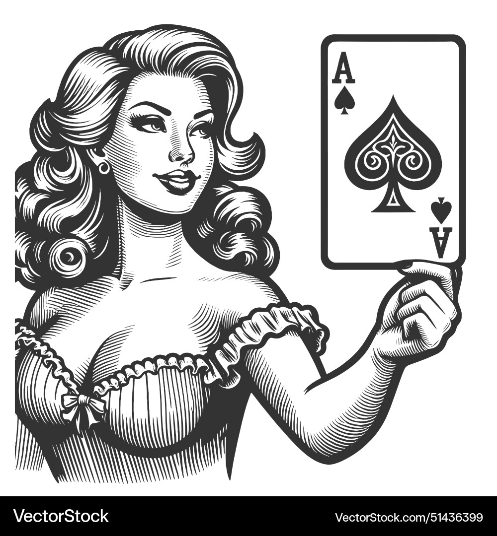 Pin Up Girl Holding Ace Of Spades Card Royalty Free Vector