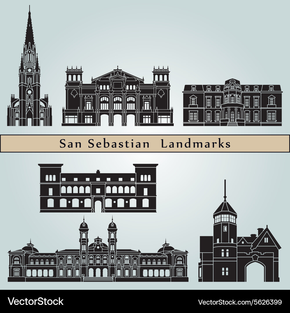 San sebastian landmarks and monuments Royalty Free Vector