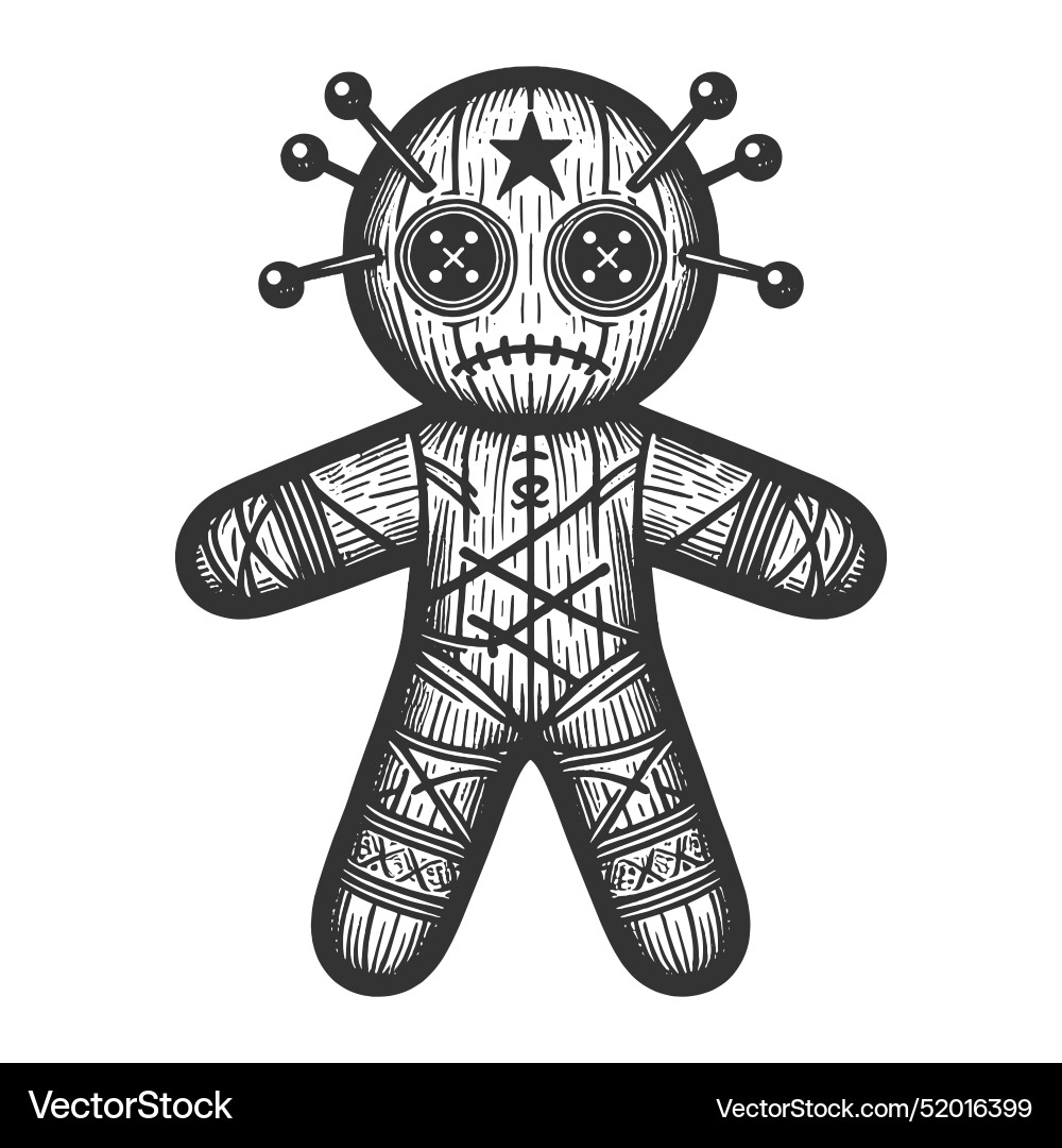 Voodoo doll engraving sketch Royalty Free Vector Image