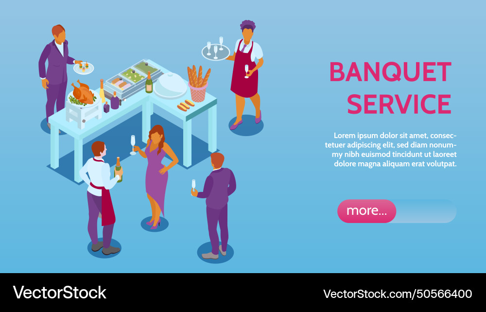 Banquet service isometric banner Royalty Free Vector Image
