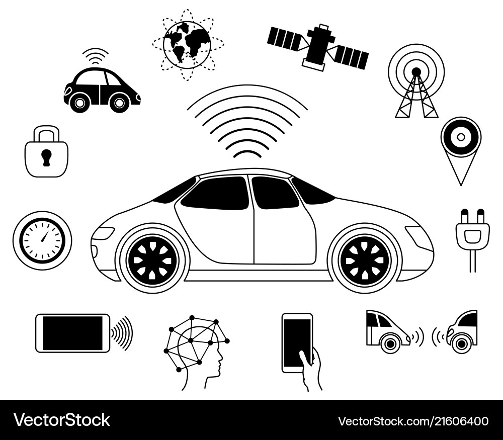 Driverless car graphic symbol self-driving Vector Image