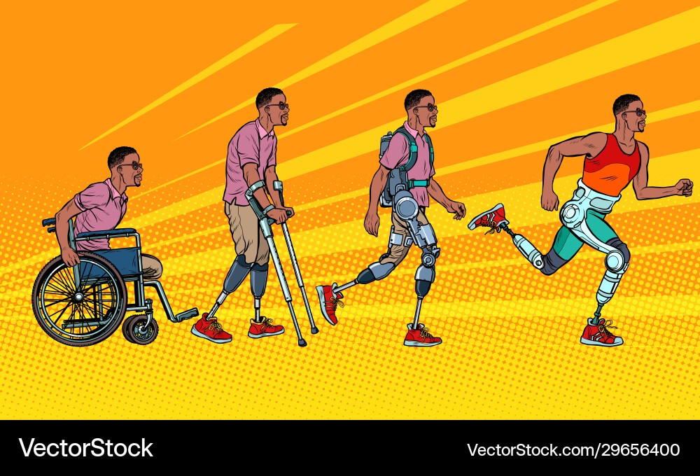 Evolution rehabilitation african man leg Vector Image