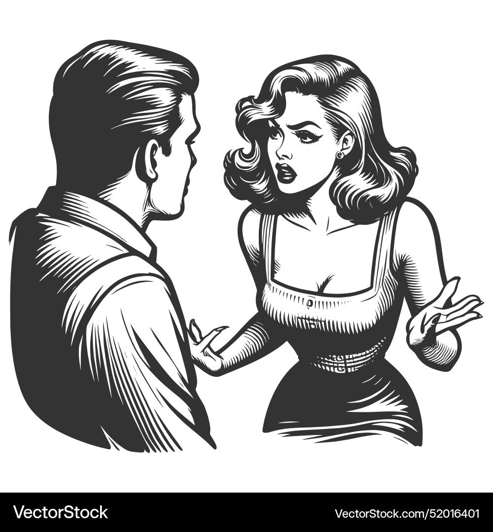 Arguing couple engraving Royalty Free Vector Image