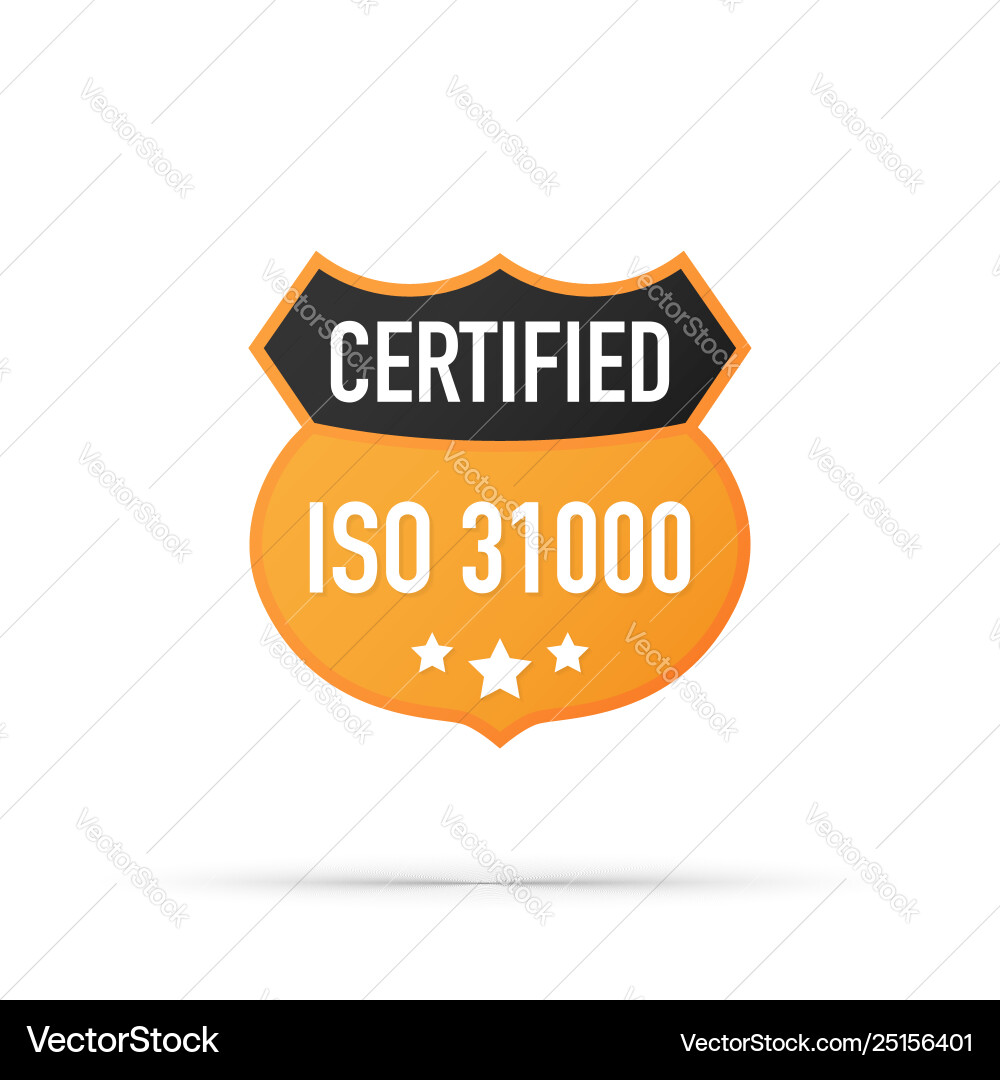 Iso 31000 certified badge icon Royalty Free Vector Image