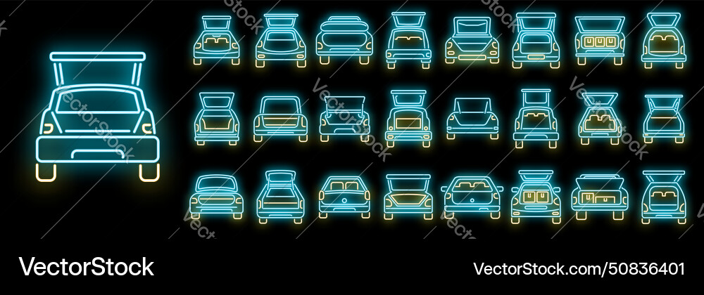 Trunk car icons set neon Royalty Free Vector Image